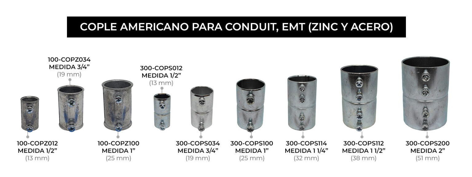 Cople tipo AMERICANO para Conduit EMT (zinc y acero) 100-COPZ 300-COPS Con-X – Con-X